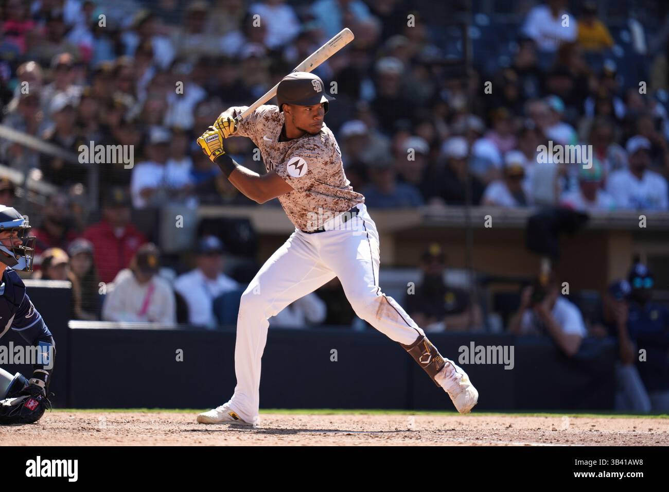 San Diego Padres' Oscar Gonzalez batting during the ninth inning of a ...