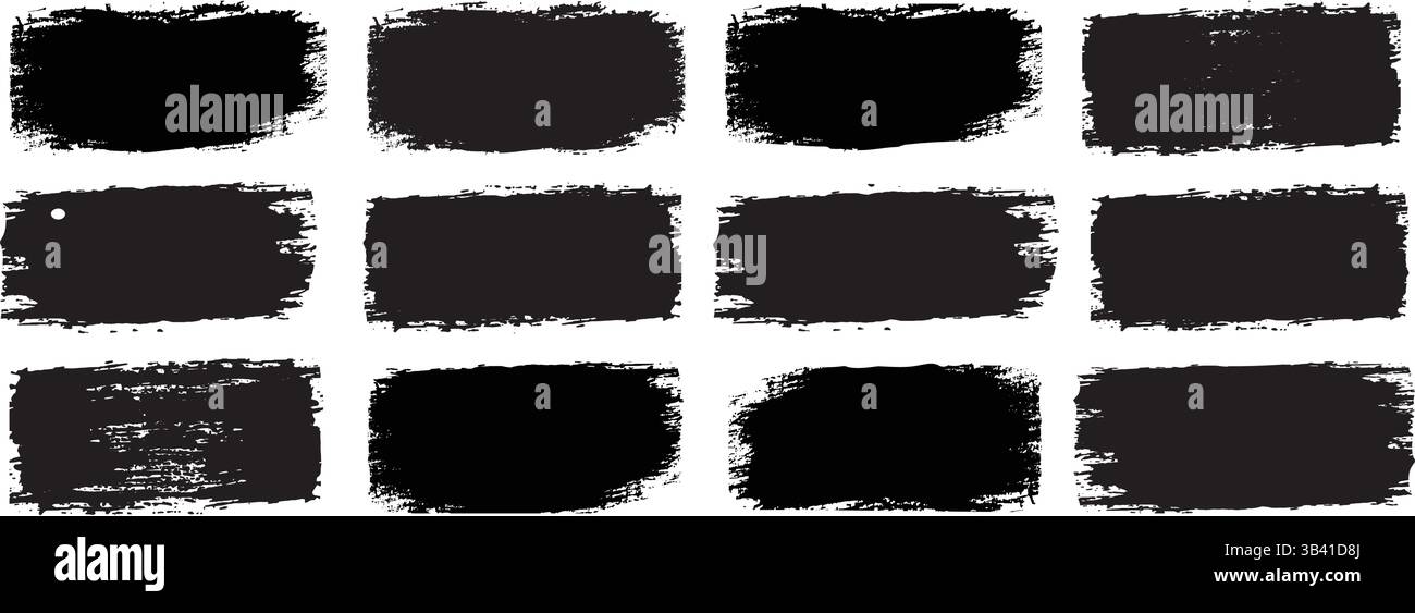 Set of grunge jagged rectangles of black brush-painted paper sheet for ...