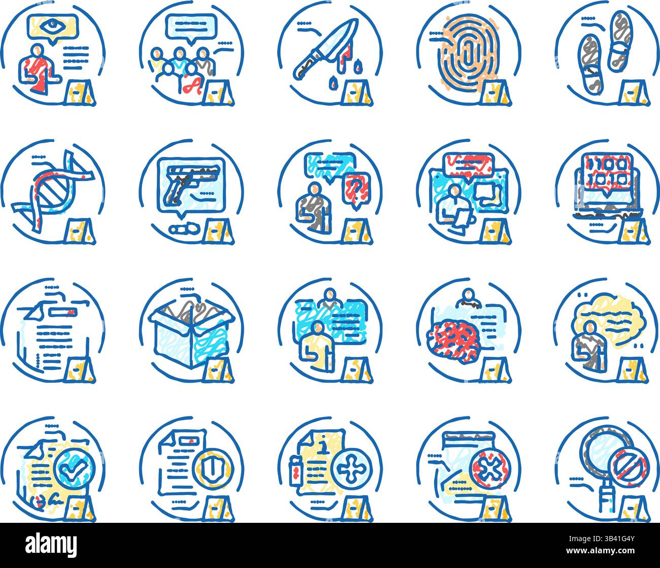 evidence crime police scene board icons hand drawn Stock Vector Image ...