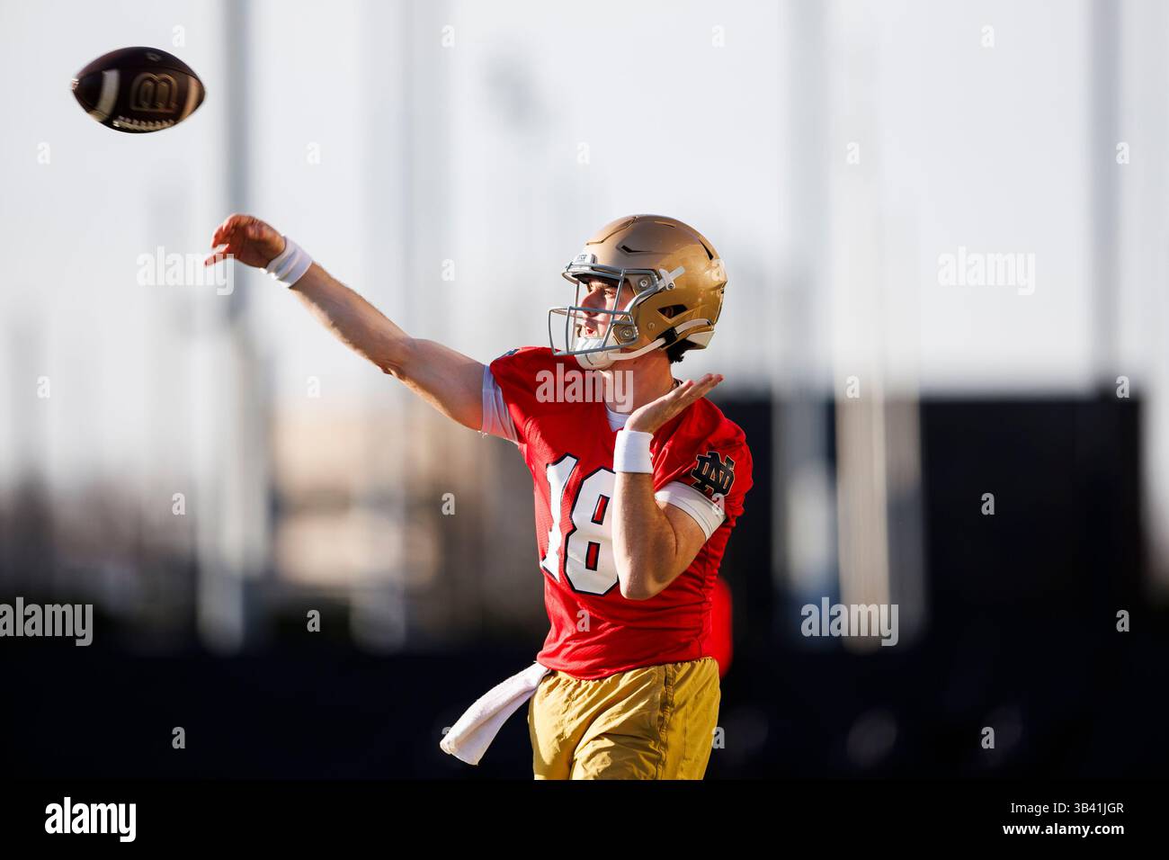 South Bend, Indiana, USA. 19th Mar, 2025. Notre Dame quarterback Steve ...