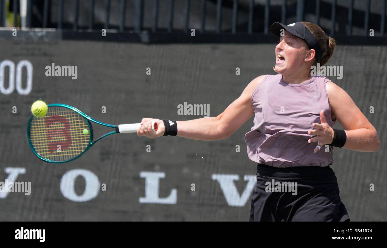 April 3, 2025: Jelena Ostapenko (LAT) loses to Danielle Collins (USA) 7 ...