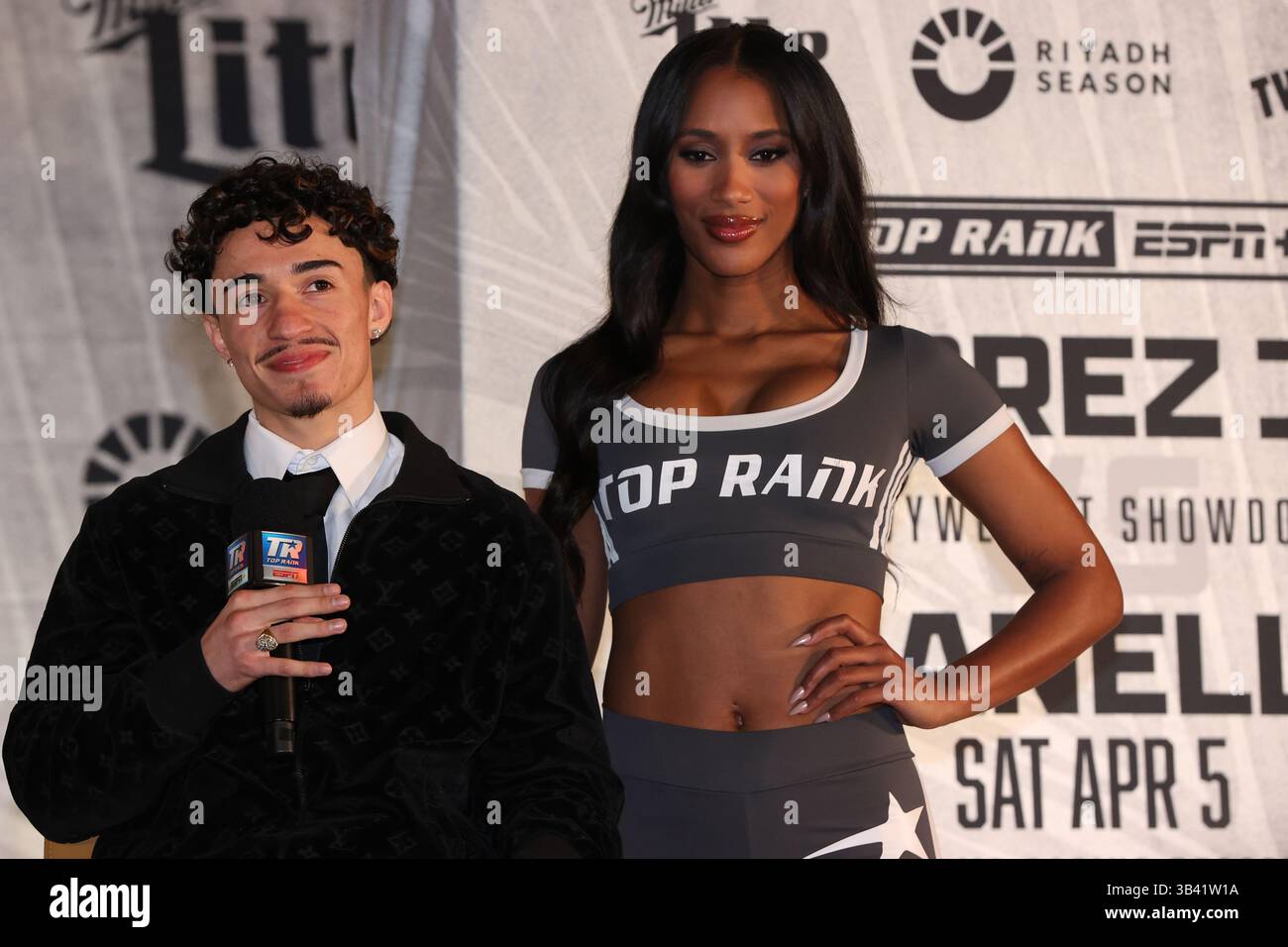 Las Vegas, NV, USA. 3rd Apr, 2025. Steven Navarro speaks to media ...