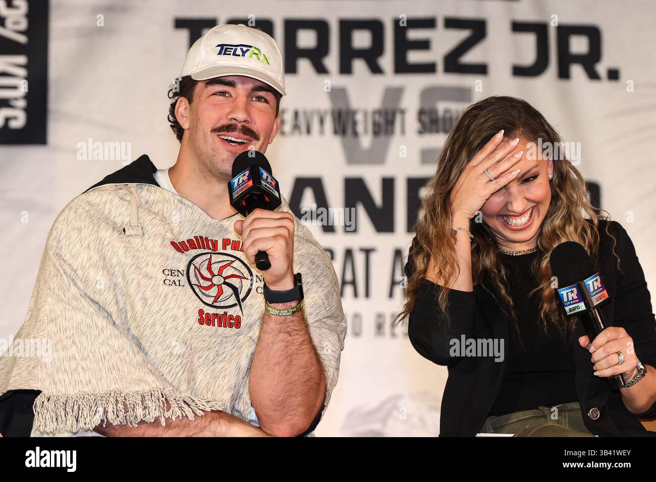 April 3, 2025: (R-L) Top Rank commentator Crystina Poncher interviews ...