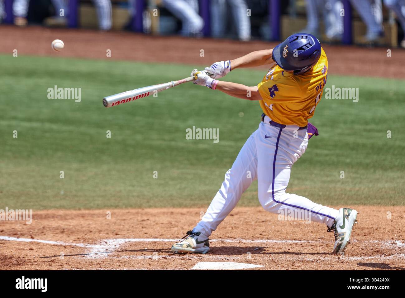 Baton Rouge, LA, USA. 27th Apr, 2025. LSU's Josh Pearson (11) delivers ...