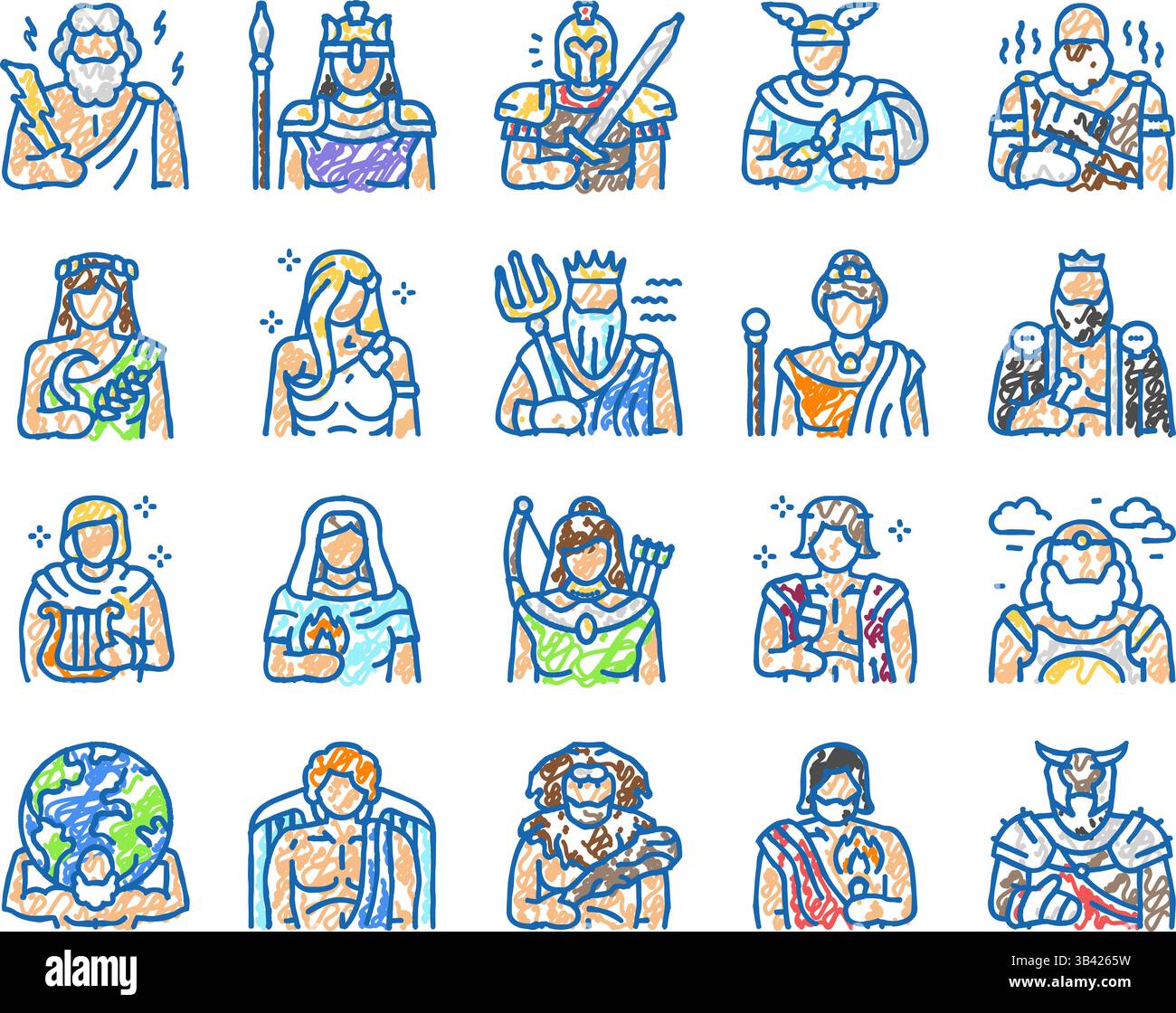 greek god mythology ancient icons hand drawn Stock Vector Image & Art ...