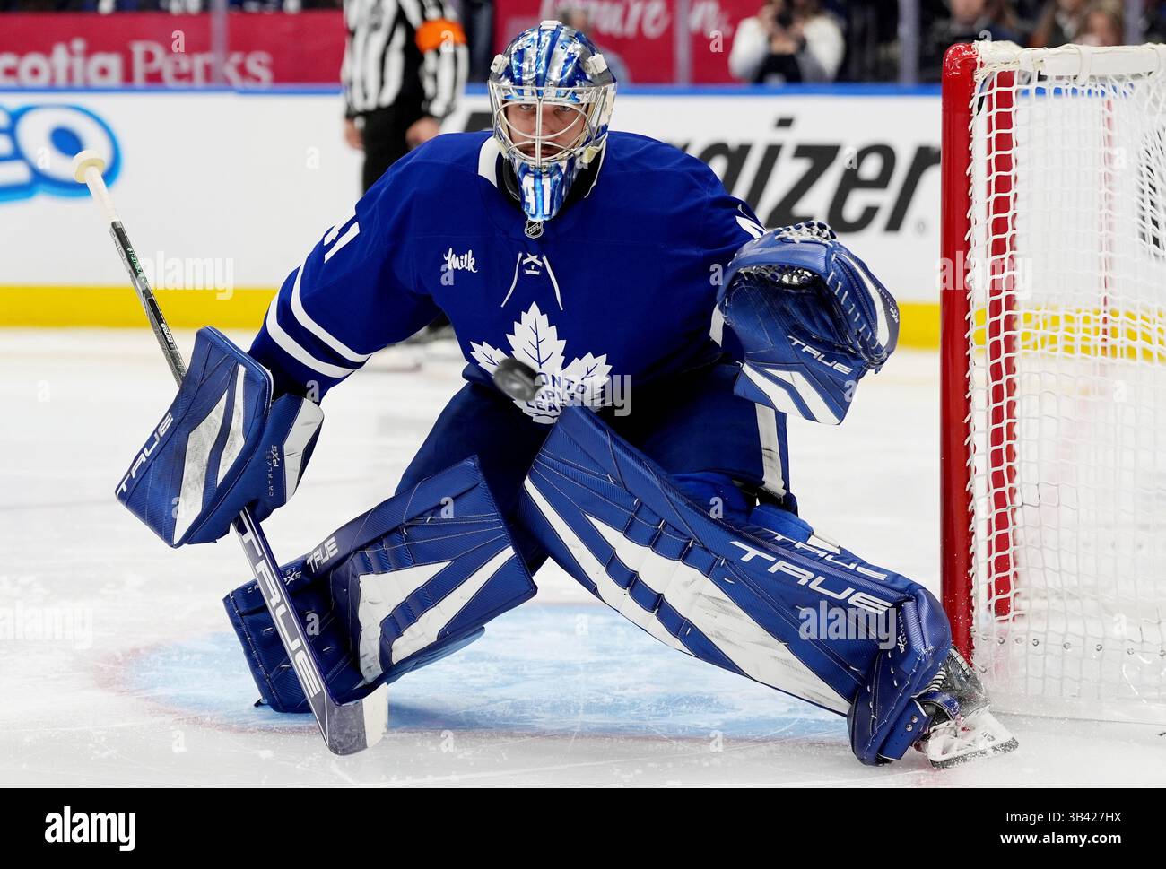 Toronto Maple Leafs goaltender Anthony Stolarz (41) prepares for a shot ...