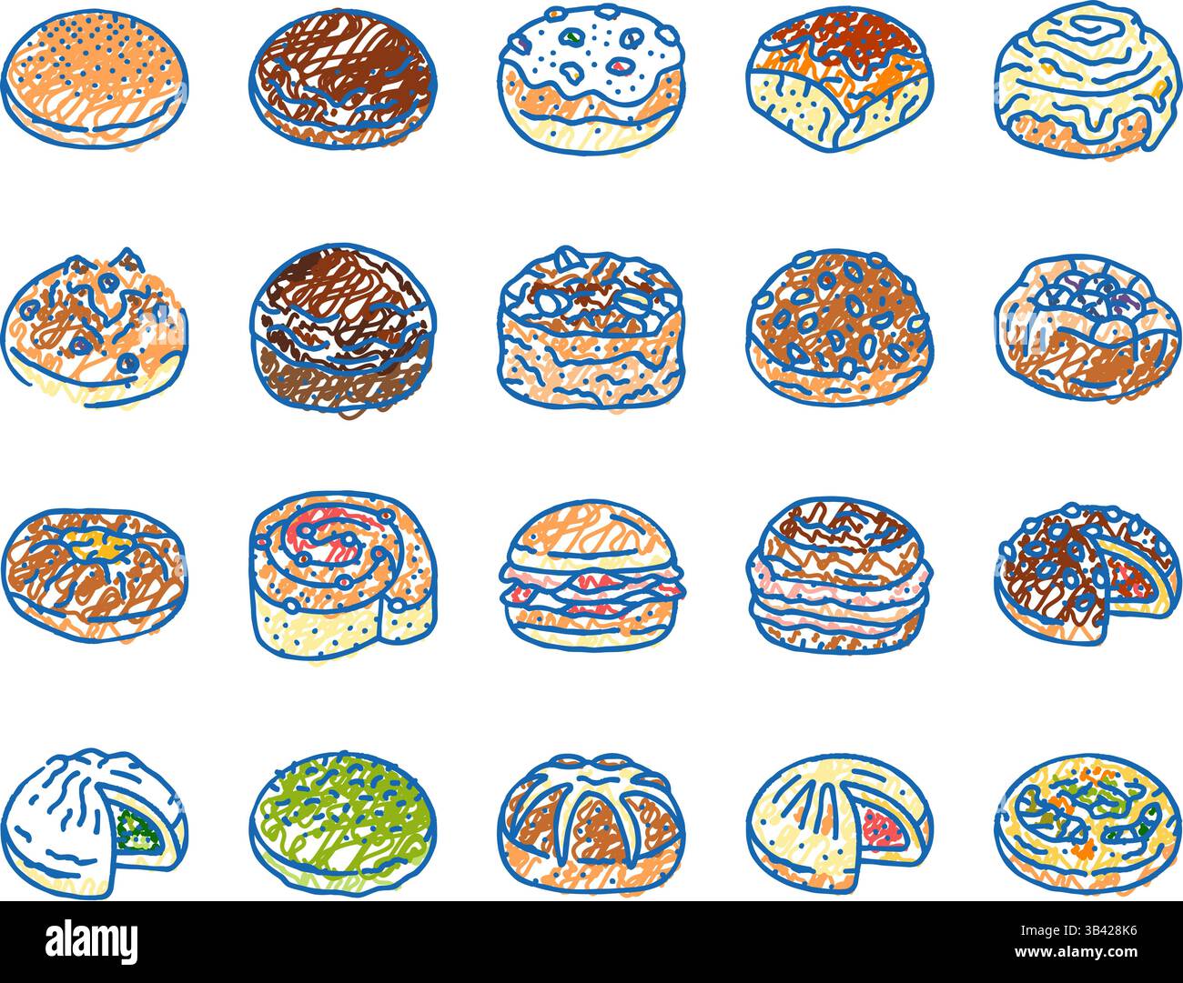 bun food meal bread icons hand drawn Stock Vector Image & Art - Alamy