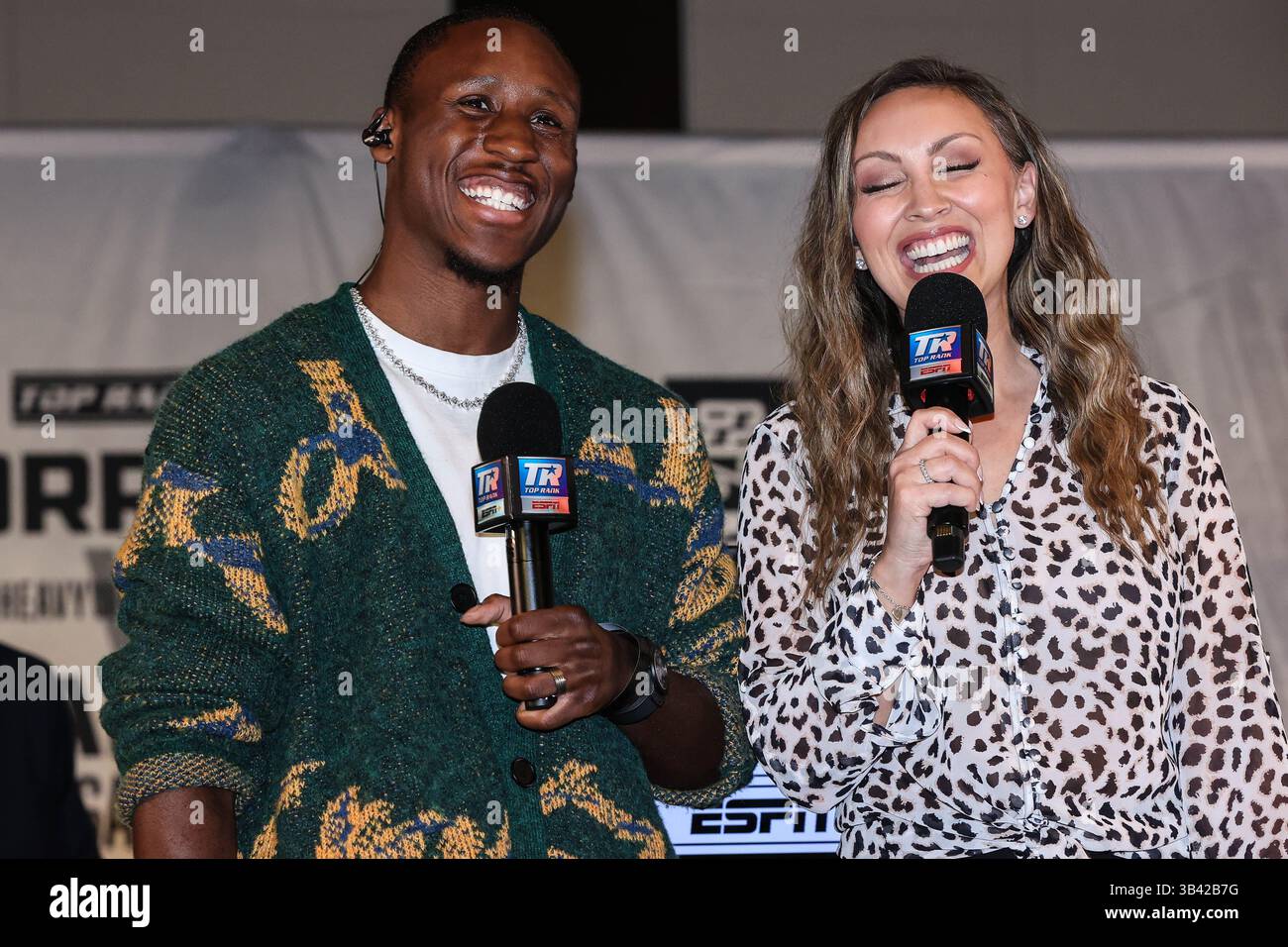 April 4, 2025: (L-R) Bruce Carrington and Crystina Poncher on stage ...
