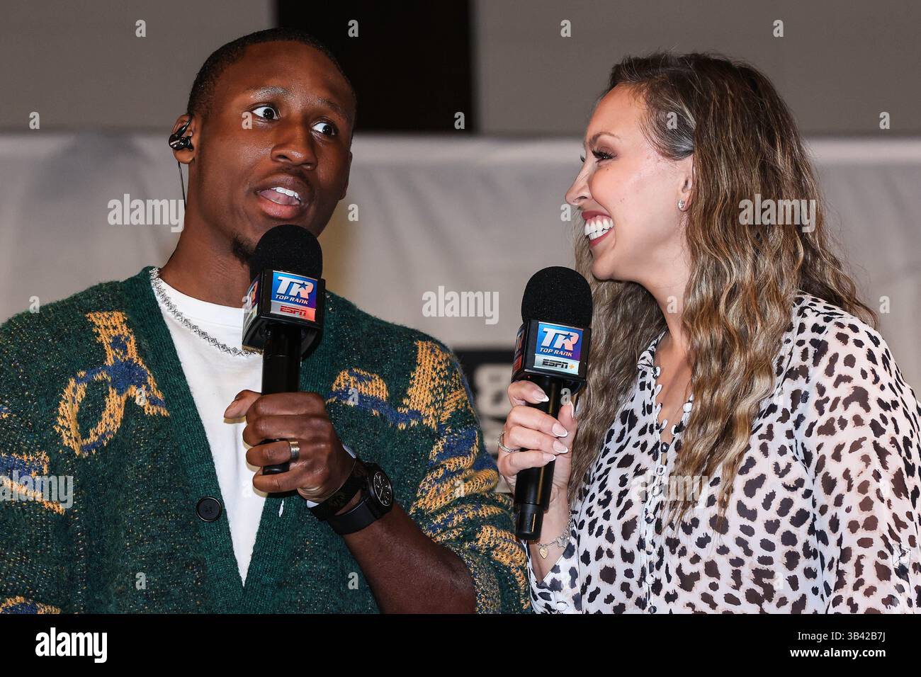 April 4, 2025: (L-R) Bruce Carrington and Crystina Poncher on stage ...