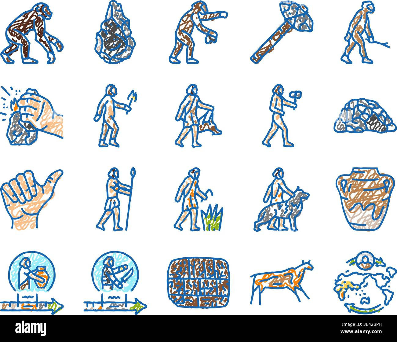 human evolution man caveman icons hand drawn Stock Vector Image & Art ...