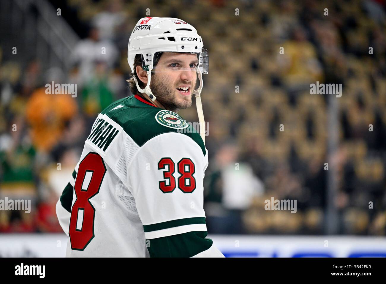 Minnesota Wild right wing Ryan Hartman (38) warms up before Game 5 of a ...