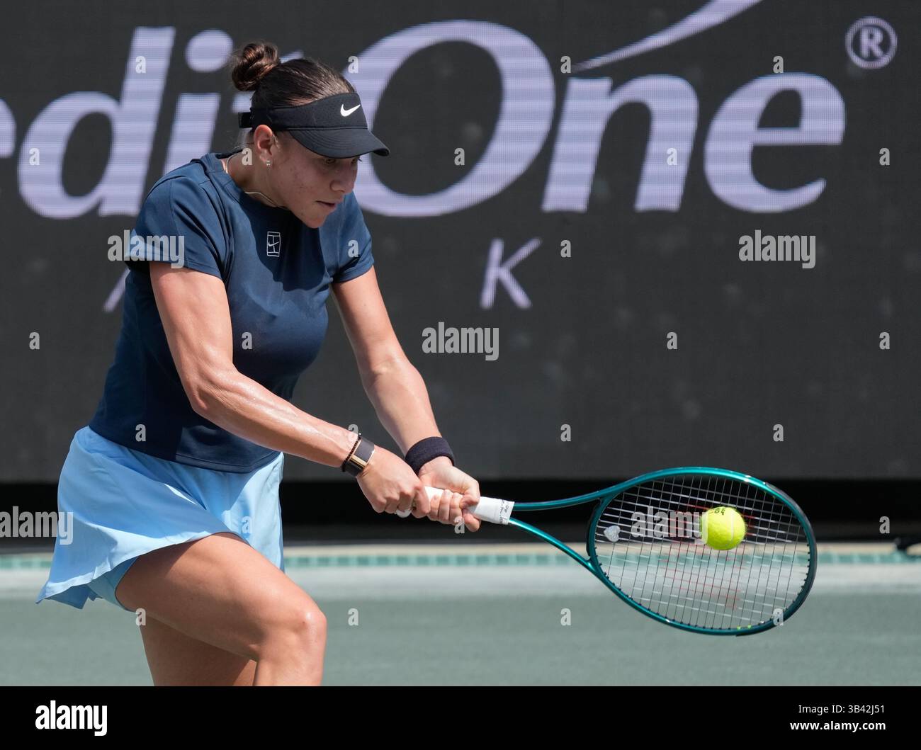 April 3, 2025: Amanda Anisimova (USA) defeated Yulia Putintseva (KAZ) 6-4, 6-4, at the Credit ...