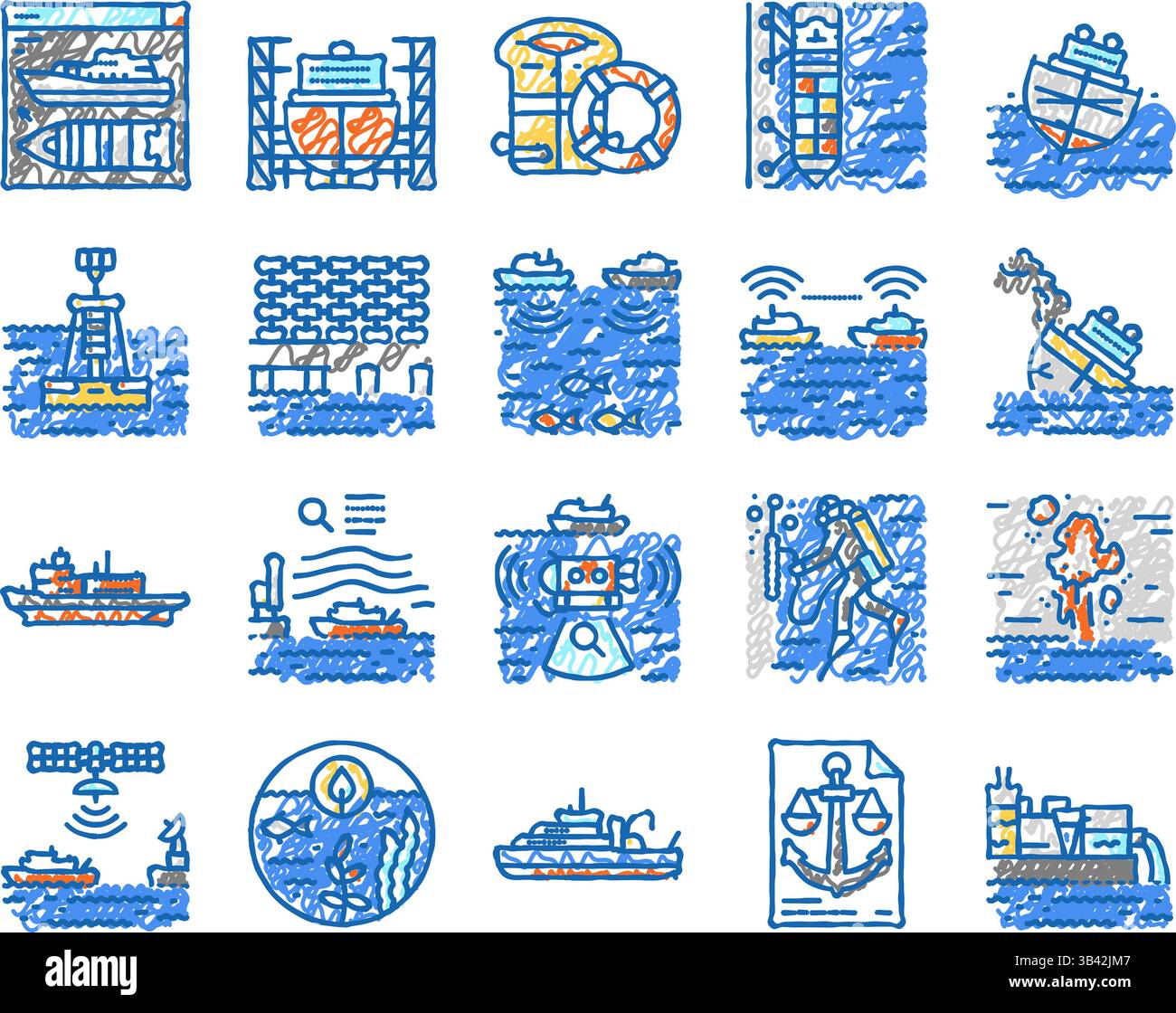 marine engineer boat mechanic icons hand drawn Stock Vector Image & Art ...