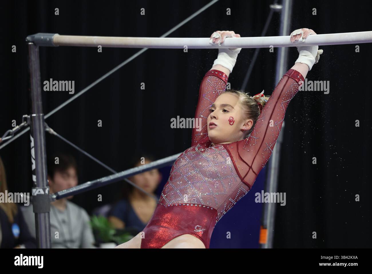 April 4, 2025: Gymnast Lily Pederson of Oklahoma University during the ...