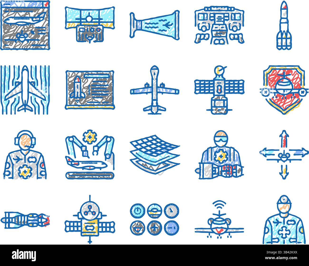 aeronautical engineer aircraft icons hand drawn Stock Vector Image ...