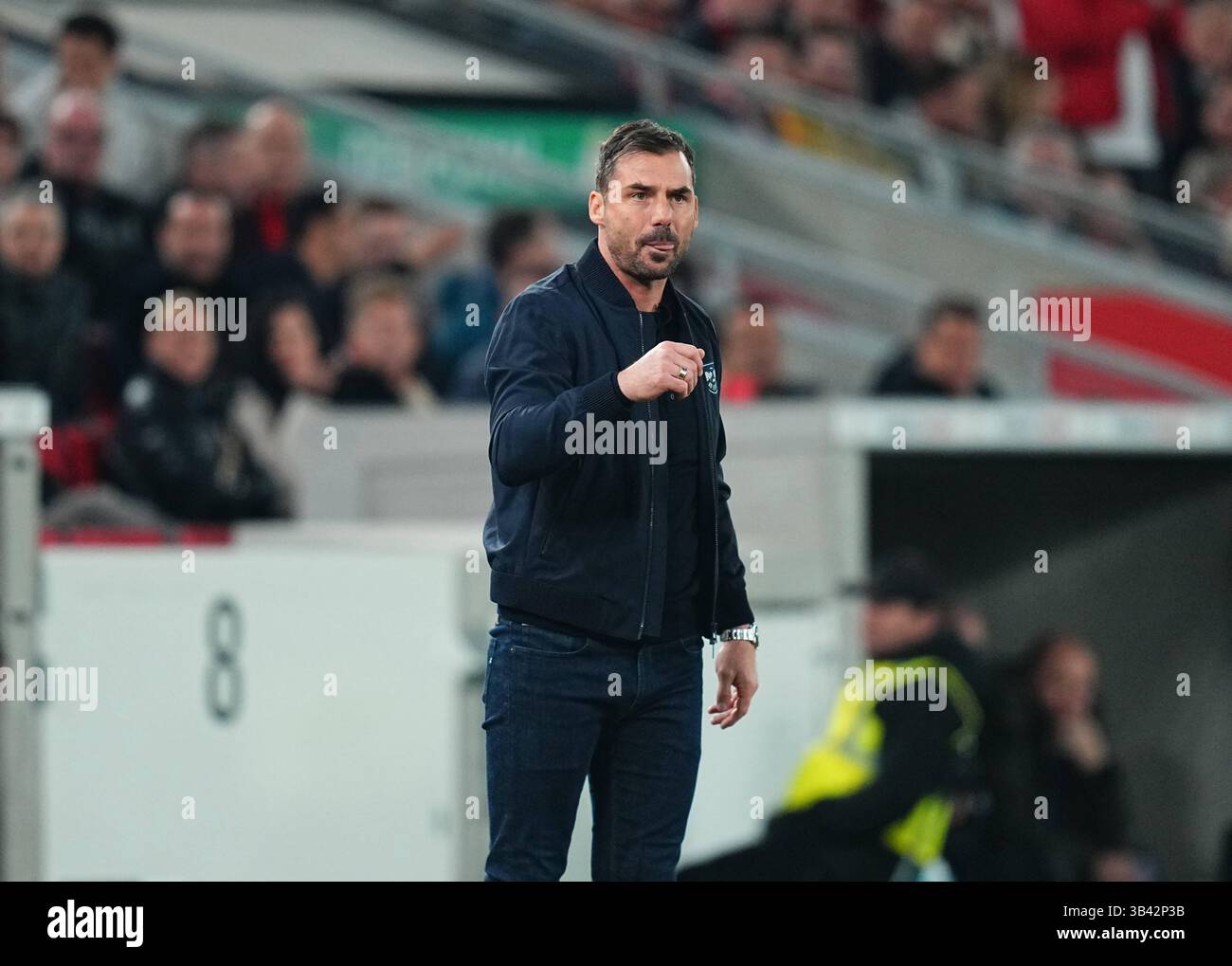 Stuttgart, Germany. 02nd Apr, 2025. April 02 2025: Zsolt LÃ¶w of RB Leipzig looks on during a ...