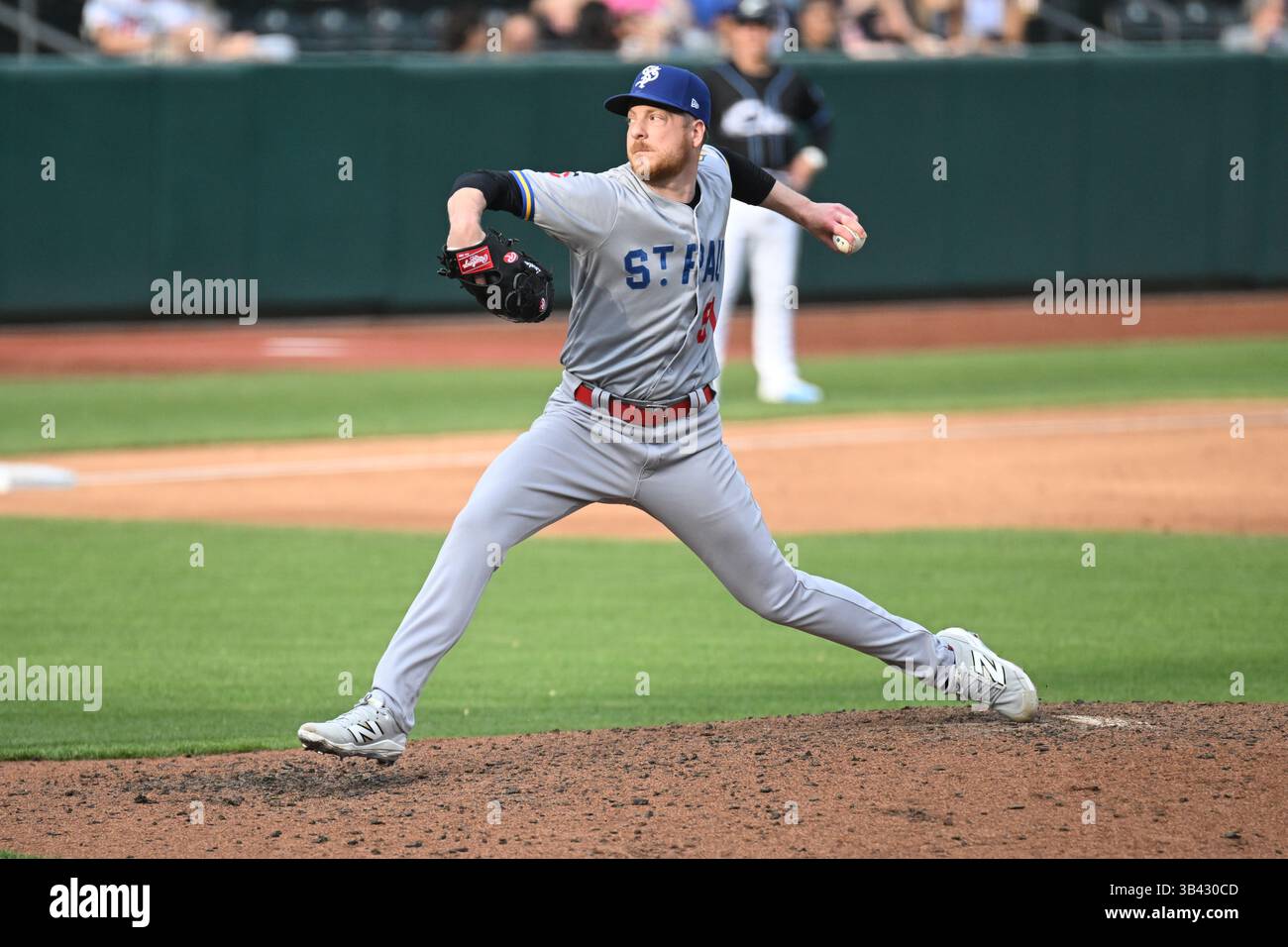 April 29, 2025: St. Paul Saints pitcher Richard Lovelady (51) pitches ...