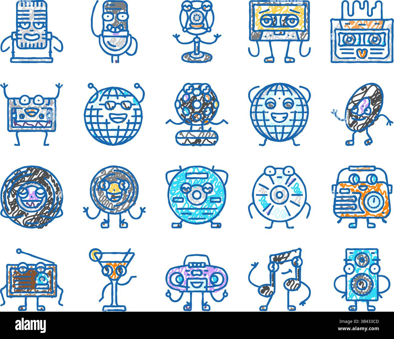 retro music character icons hand drawn Stock Vector Image & Art - Alamy