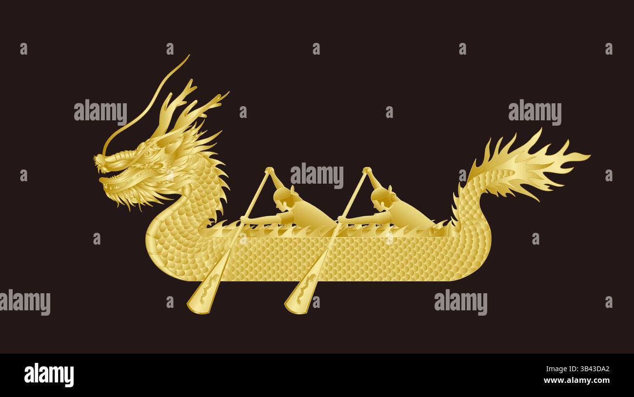 Vector illustration of golden dragon boat race for Chinese Dragon Boat ...