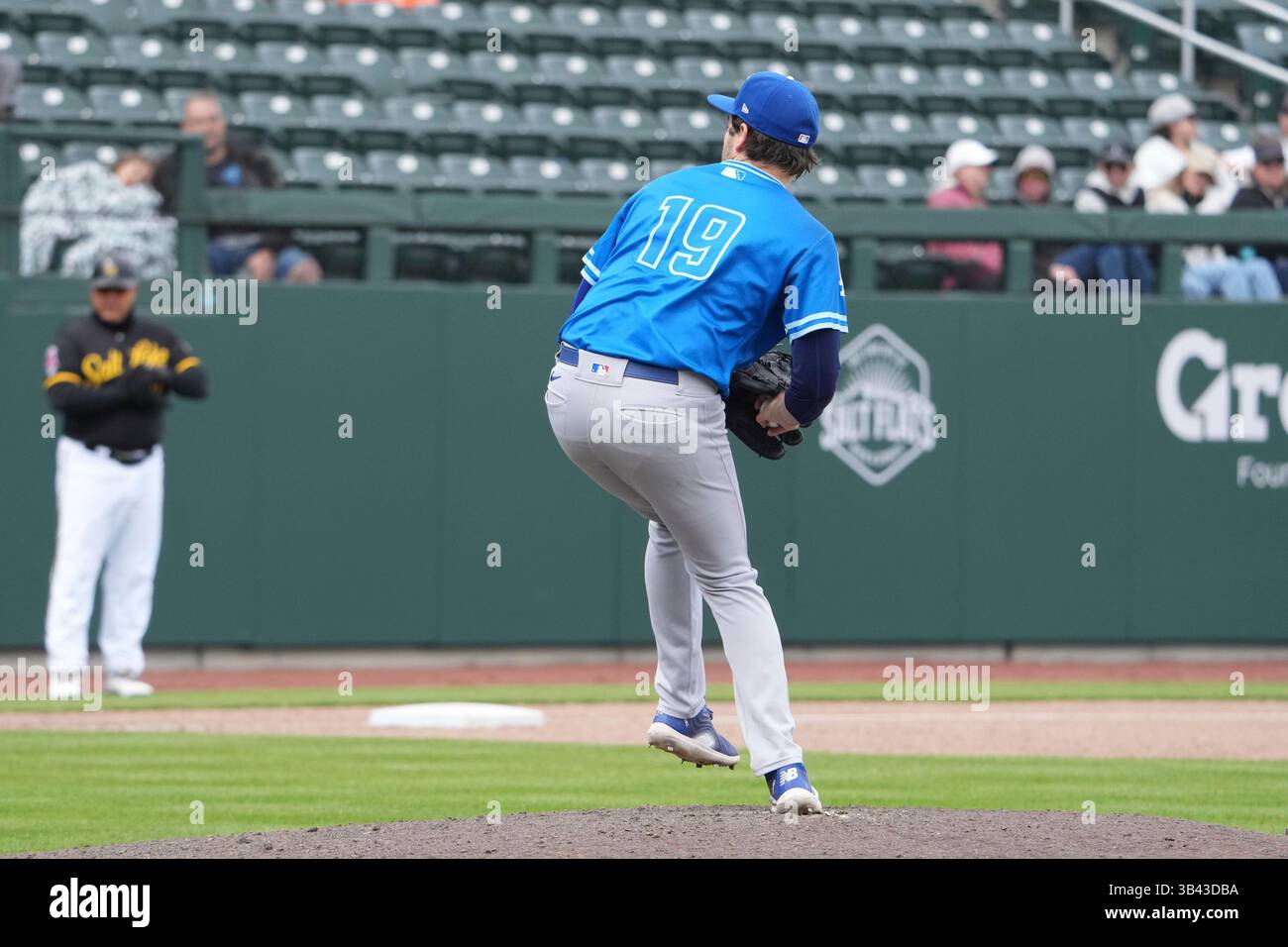 APRIL 27 2025: Oklahoma City pitcher Jack Little (19) throws a pitch during the game with ...