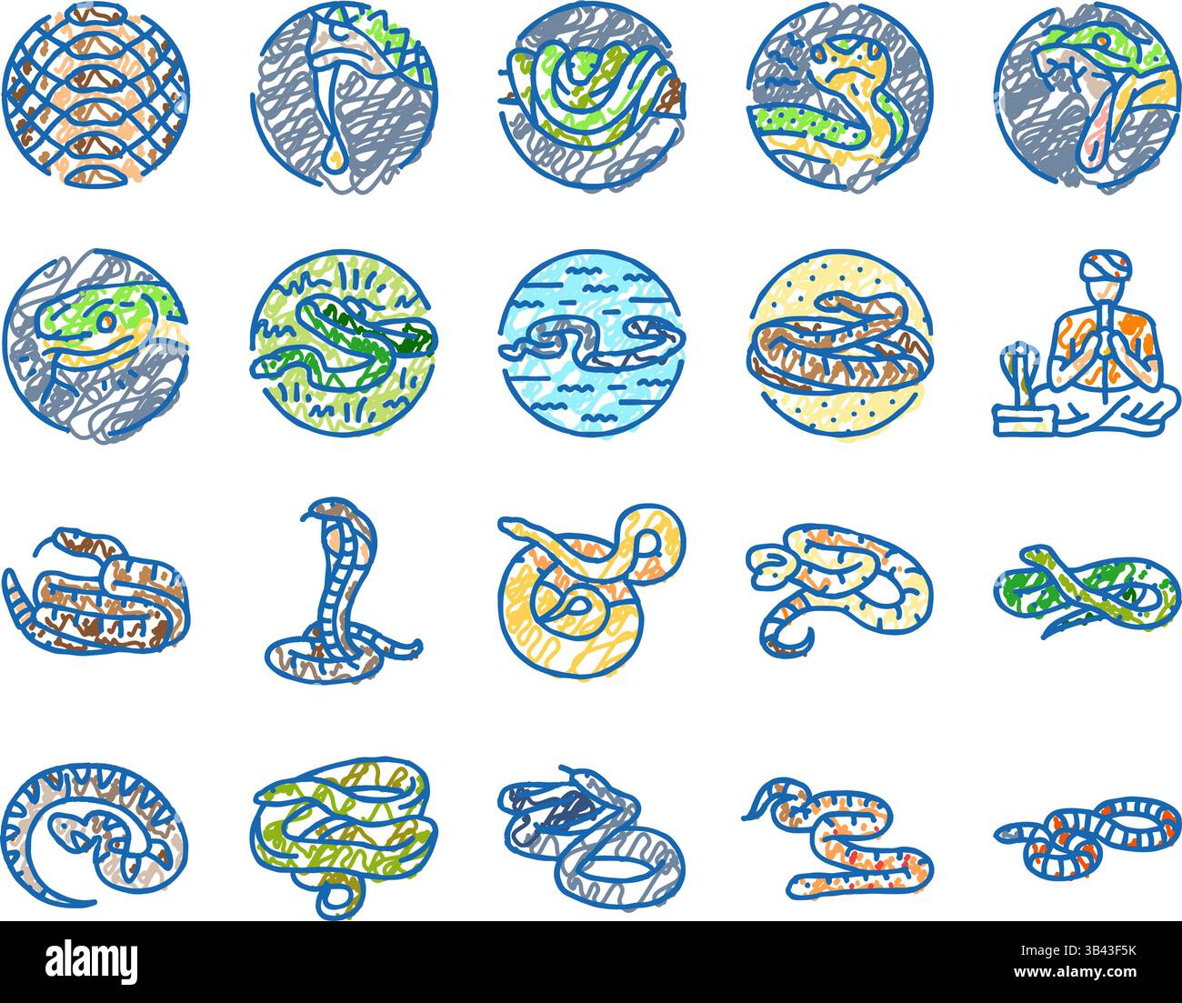 snake black serpent viper cobra icons hand drawn Stock Vector Image ...