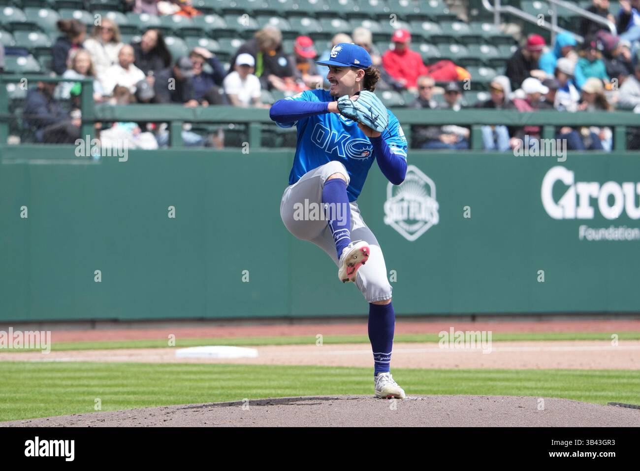 Salt Lake UT, USA. 27th Apr, 2025. Oklahoma City pitcher Justin ...