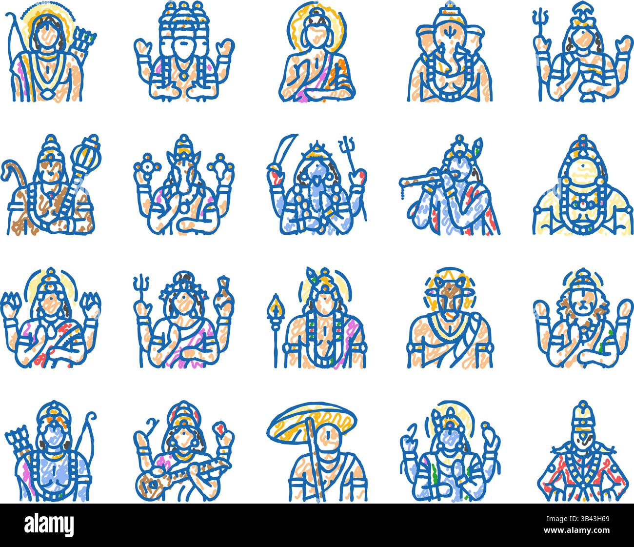 god indian hindu lord krishna icons hand drawn Stock Vector Image & Art ...