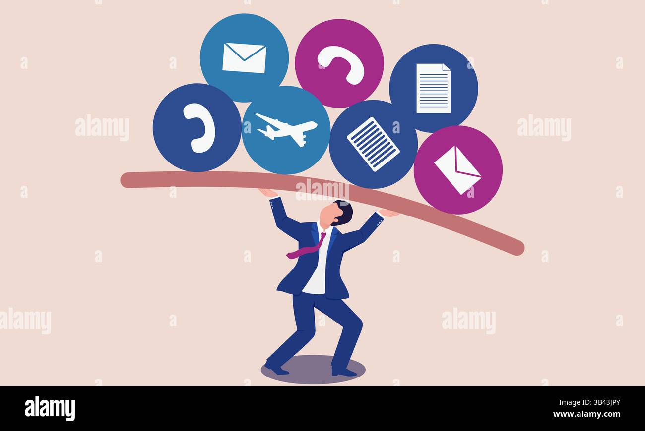 Vector concept illustration of a business man struggling to stand due ...