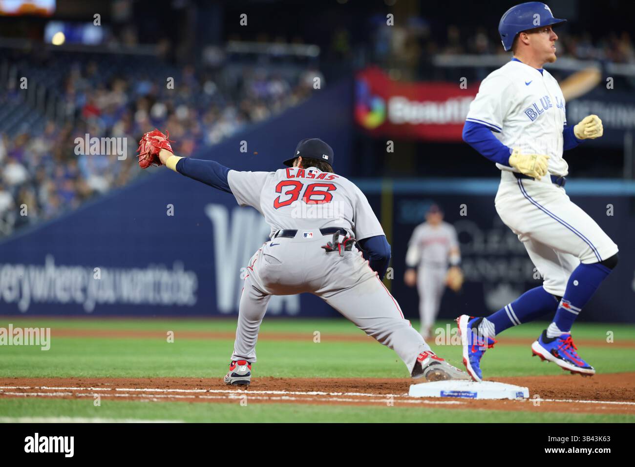 TORONTO, ON - April 29: Boston Red Socks First Basemen Triston Casas (36) makes the play at ...