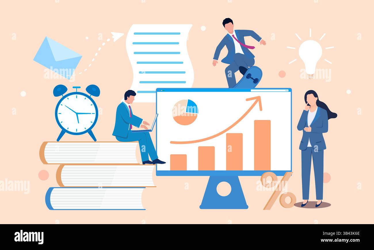 Vector concept illustration of company employees thinking about how to ...