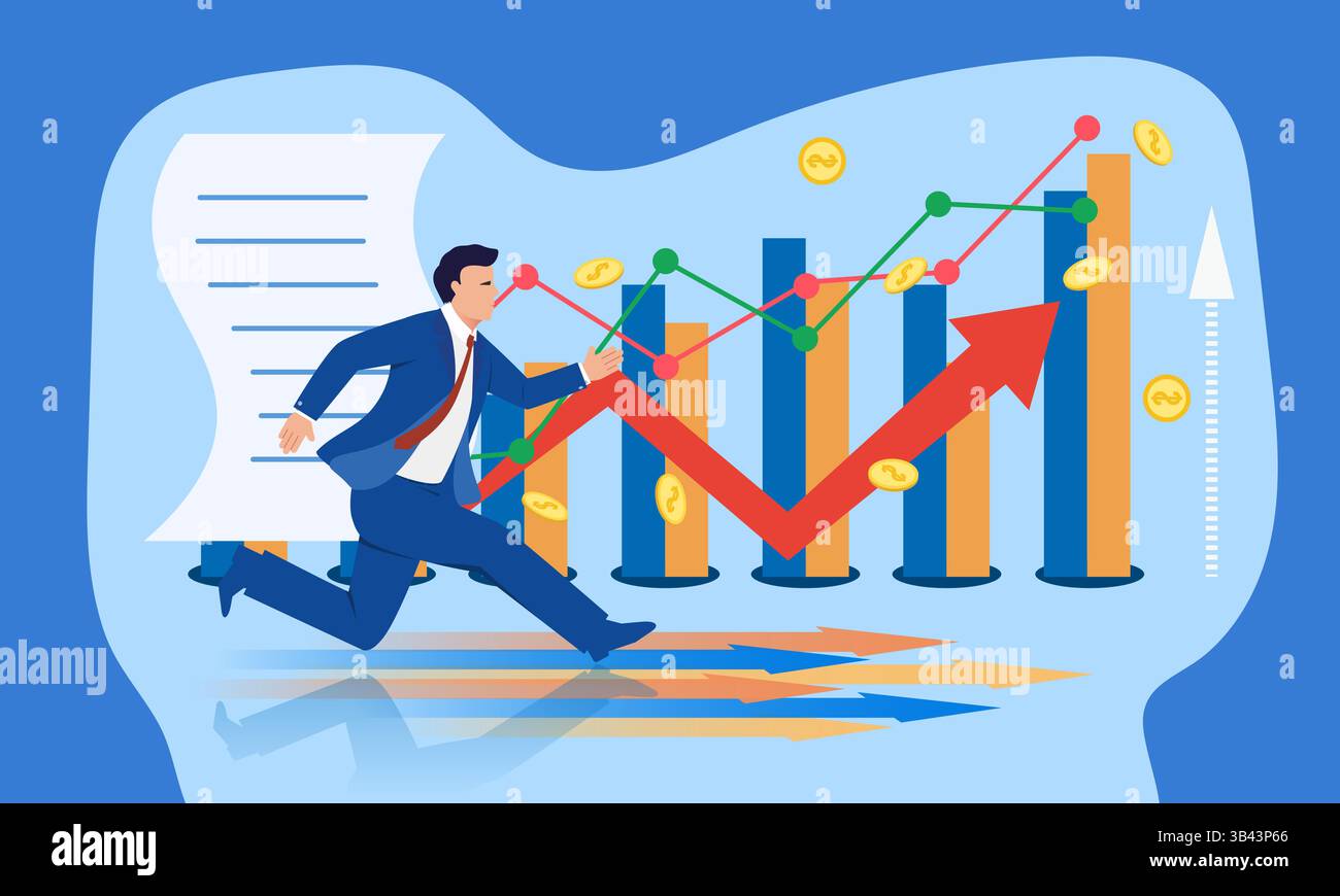 Concept illustration of a business man running fast to improve business Stock Vector Image & Art ...