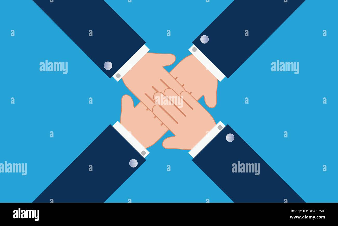 Concept illustration of hands stacked together, working together to ...