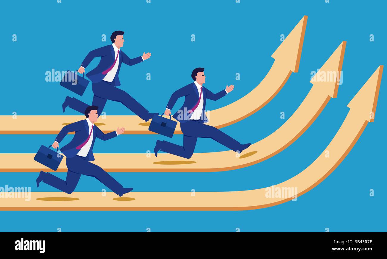 Concept illustration of a business man running in the direction of the arrow Stock Vector Image ...