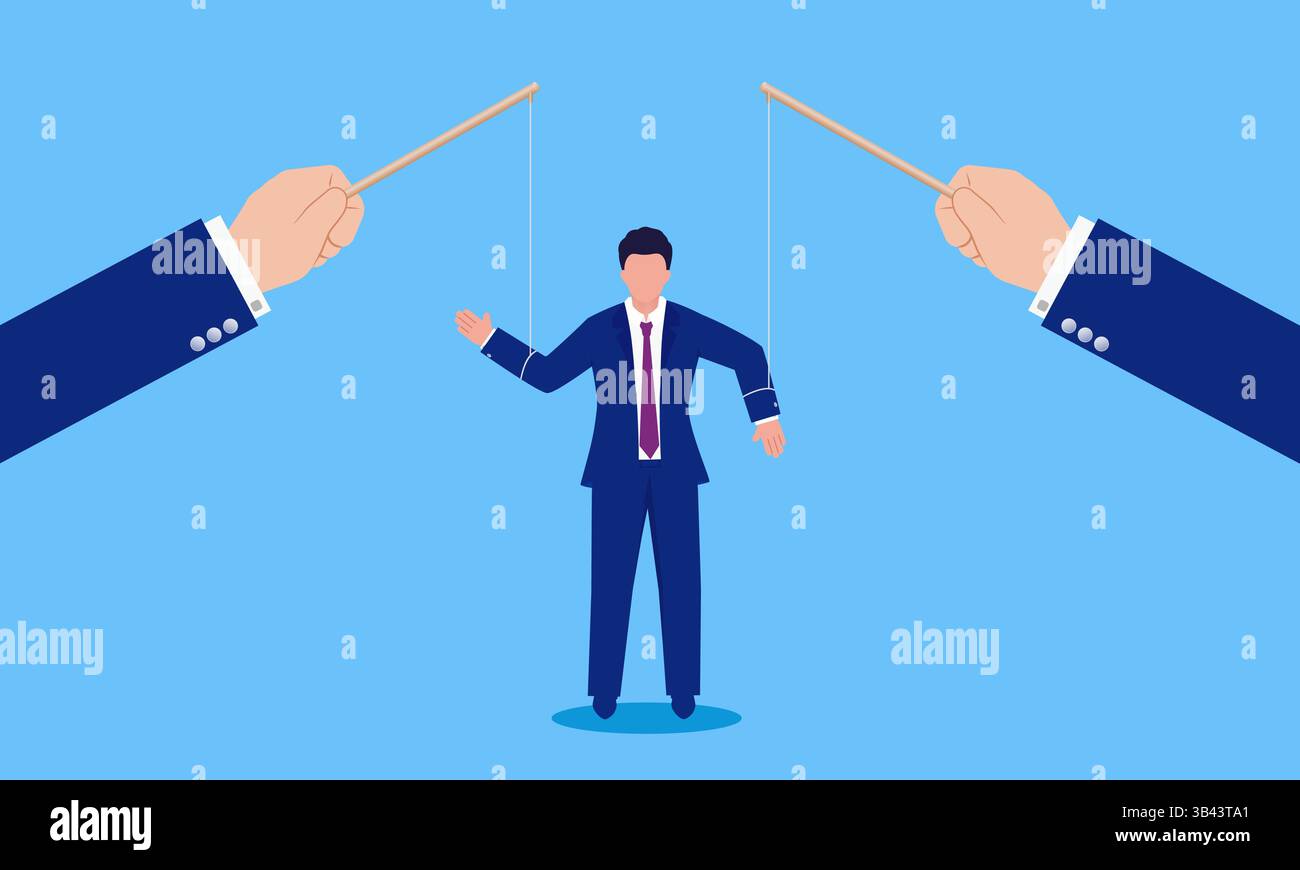 Vector concept illustration of hands manipulating a business man ...