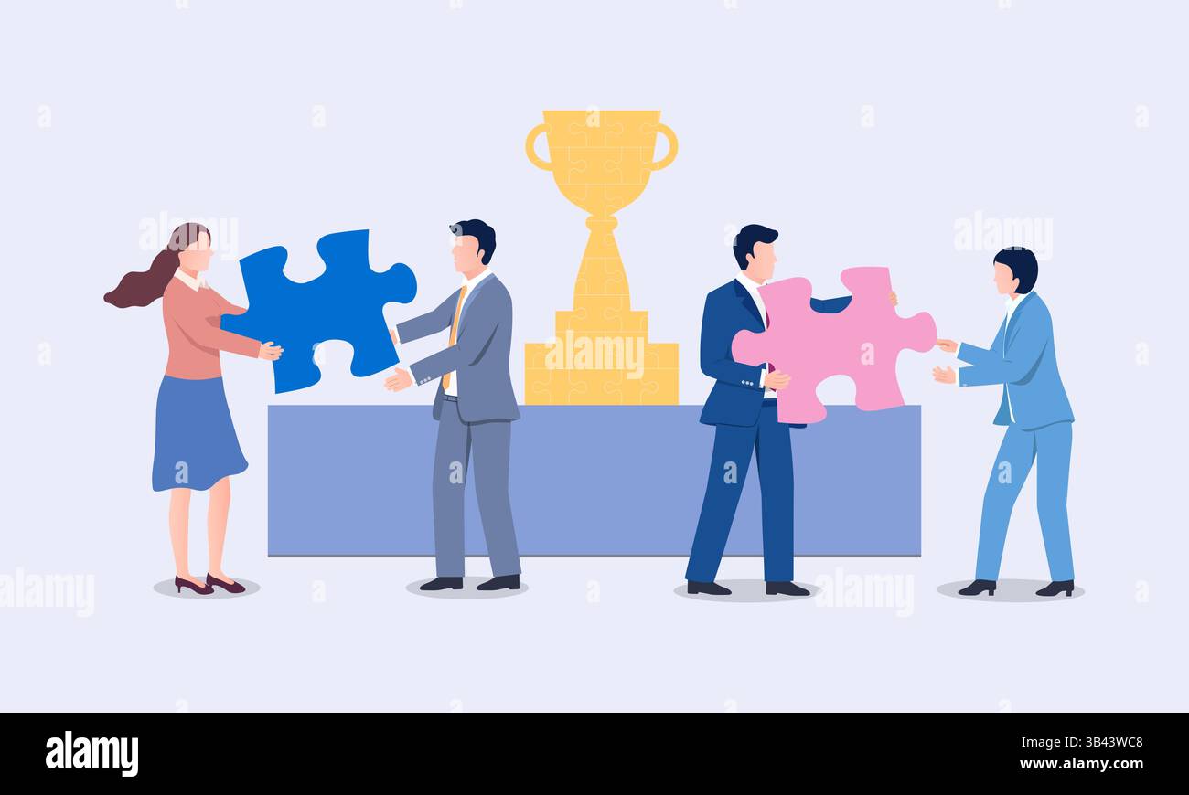Vector concept illustration of company employees working together to achieve success Stock ...