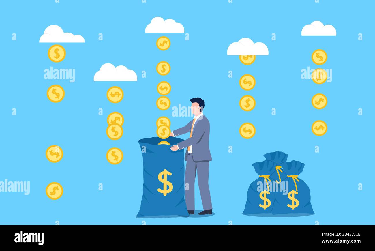 Vector concept illustration of businessman holding his pocket to catch ...