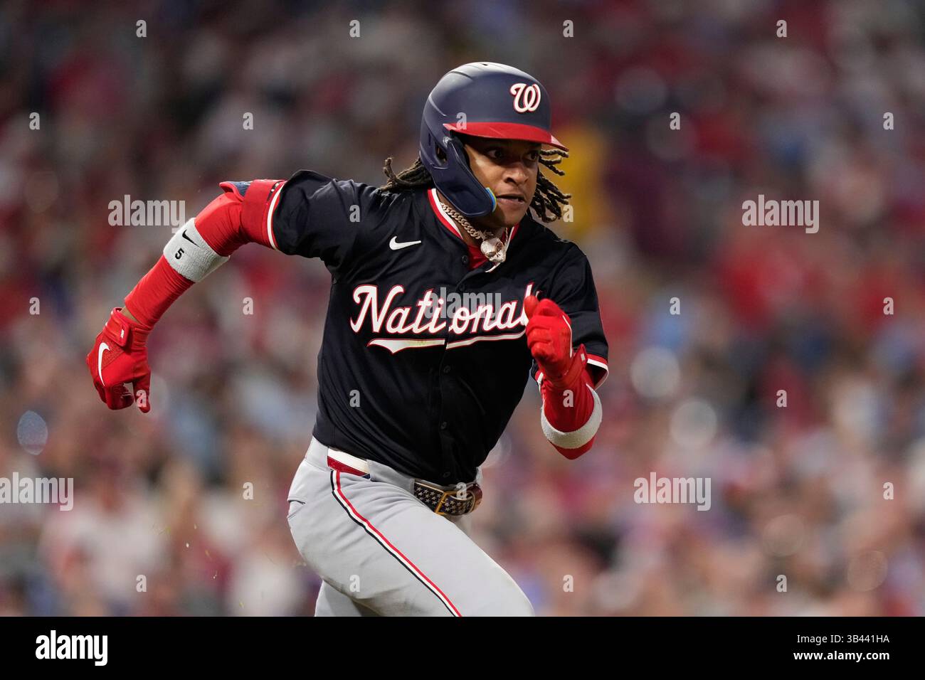 Washington Nationals' CJ Abrams plays during a baseball game, Tuesday ...