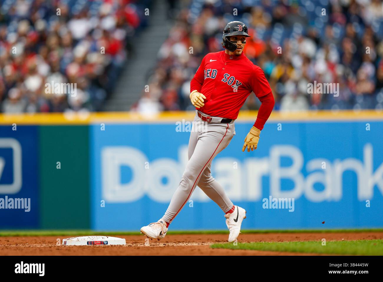 Cleveland, Ohio, USA. 26th Apr, 2025. Boston Red Sox outfielder Jarren ...