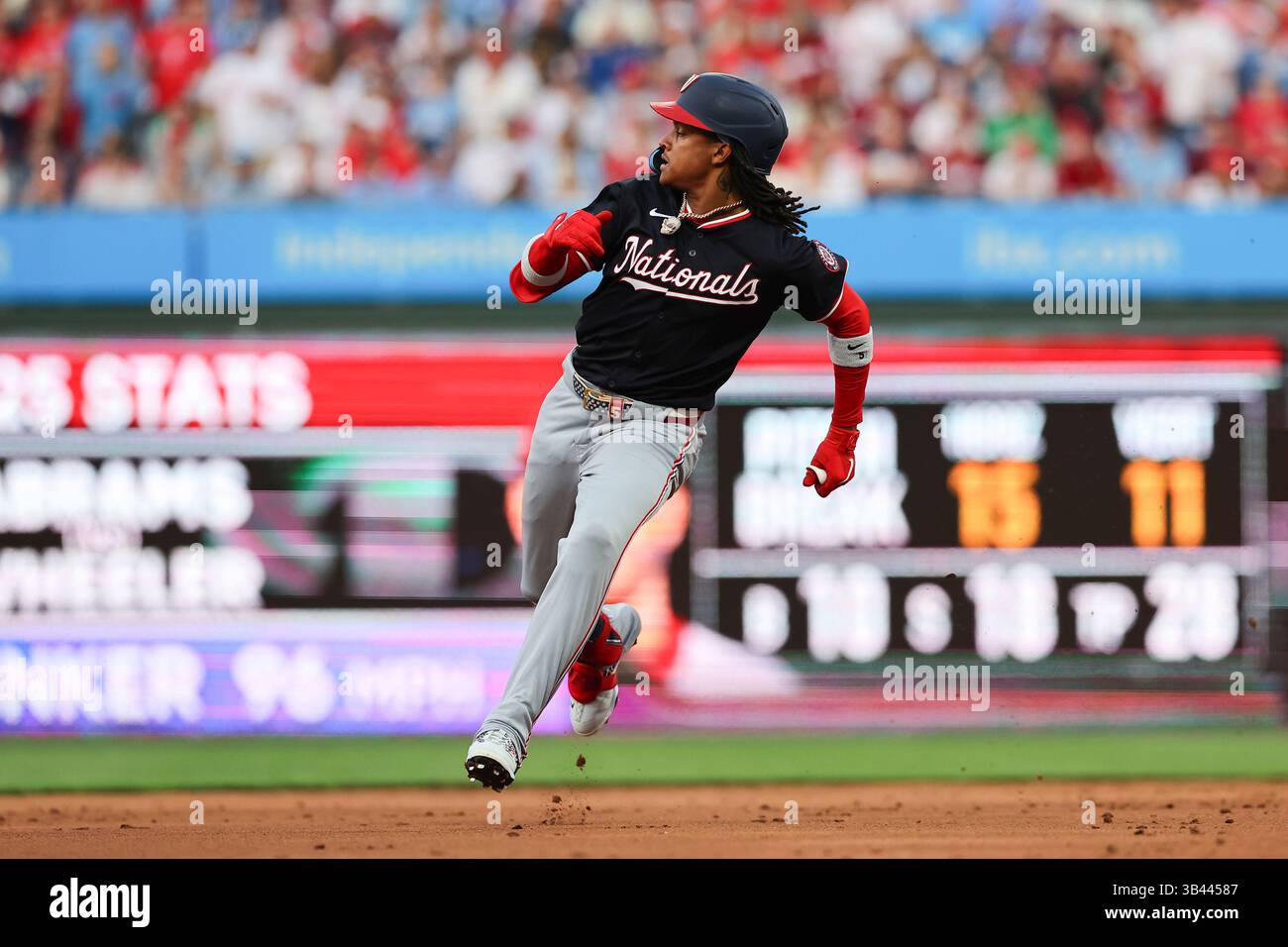 PHILADELPHIA, PA - APRIL 29: CJ Abrams #5 of the Washington Nationals ...