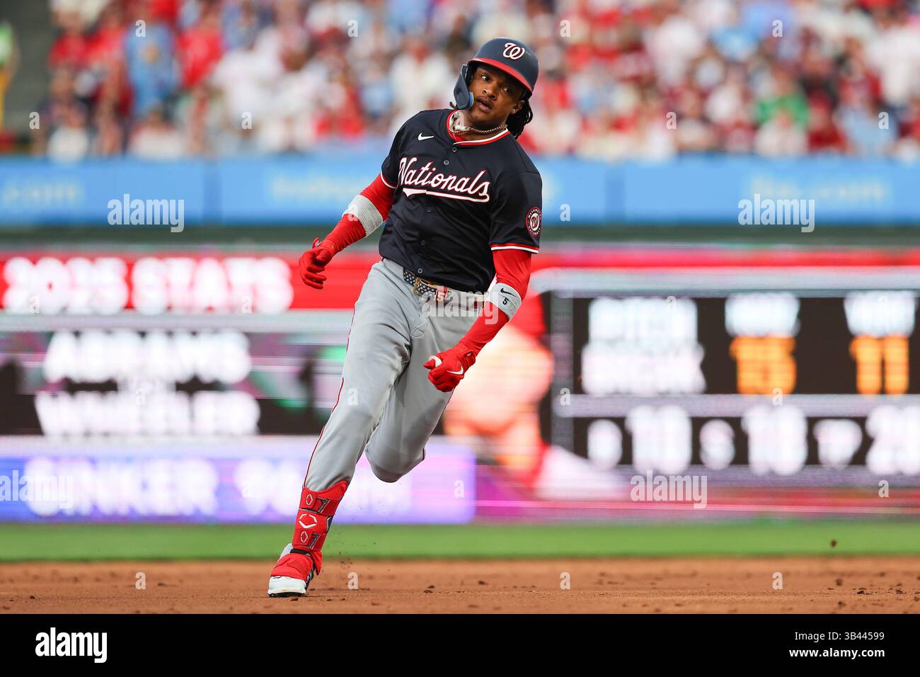 PHILADELPHIA, PA - APRIL 29: CJ Abrams #5 of the Washington Nationals ...