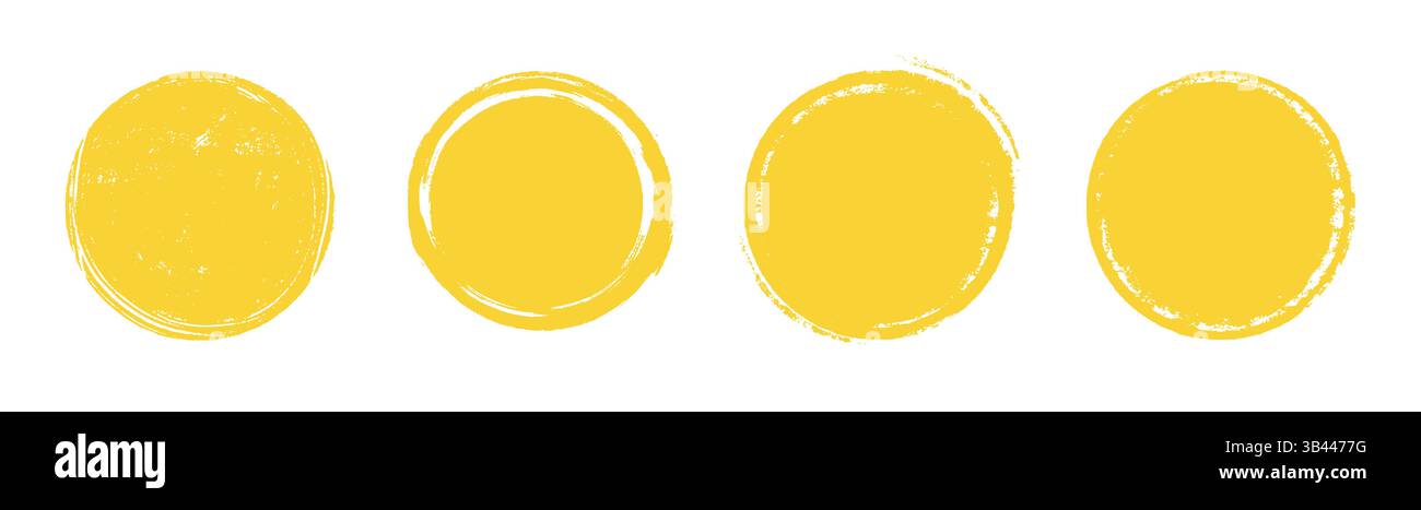 Yellow sun brush stamp watercolor paint shape sets. Hand drawn rough ...