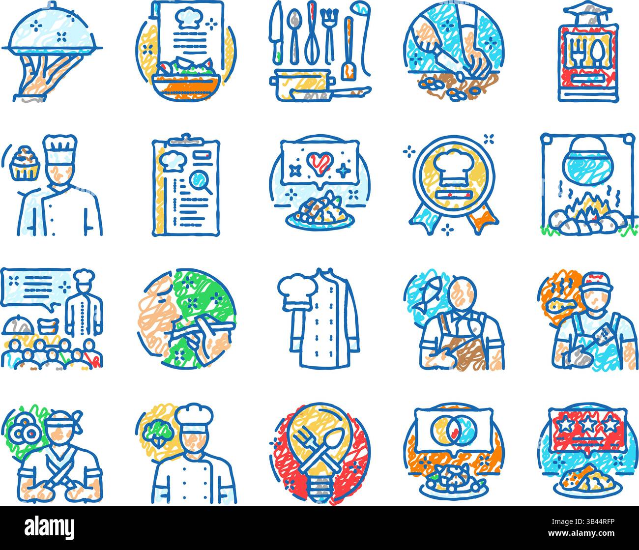 restaurant chef cooking food icons hand drawn Stock Vector Image & Art ...