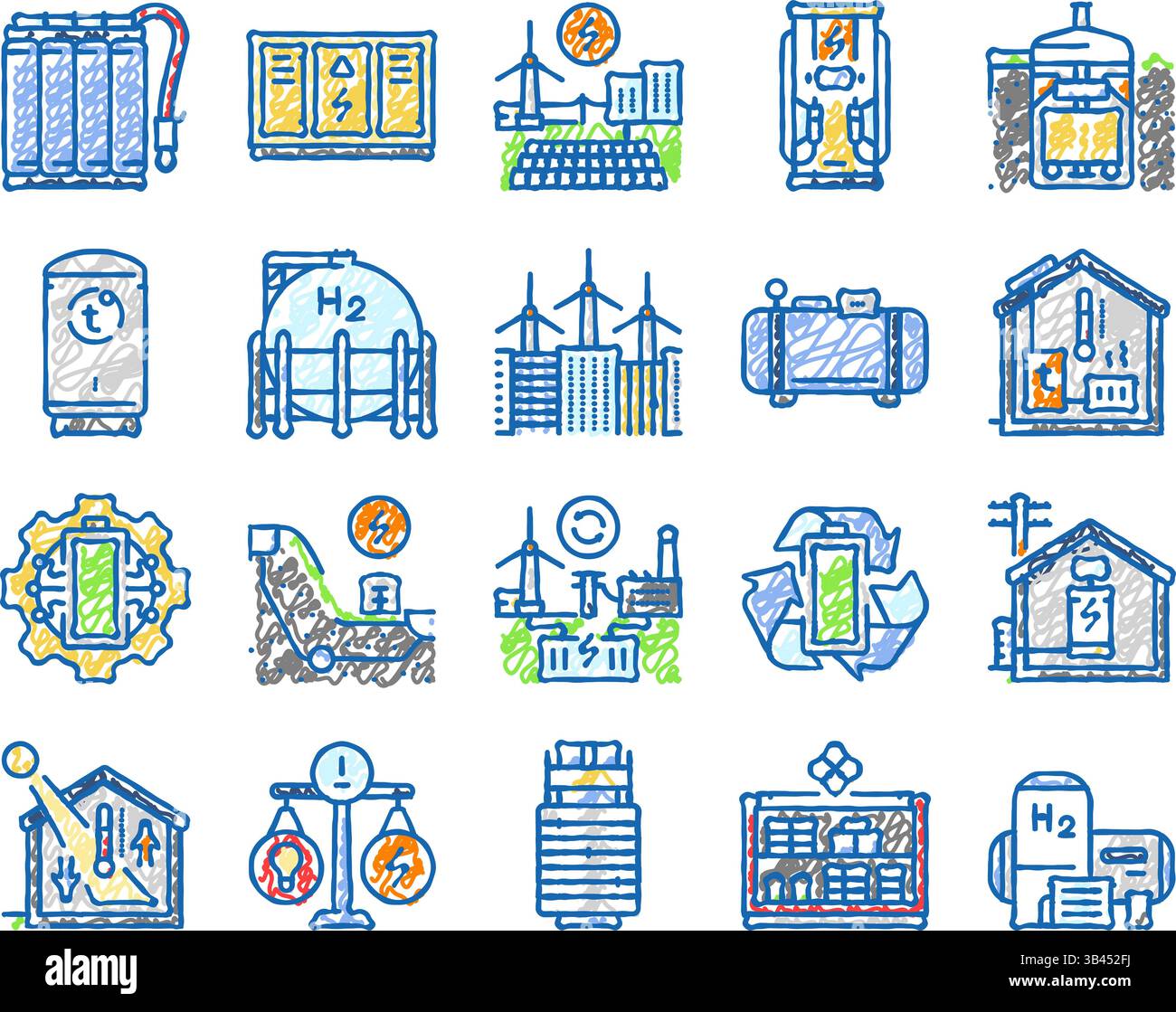energy storage power system icons hand drawn Stock Vector Image & Art ...