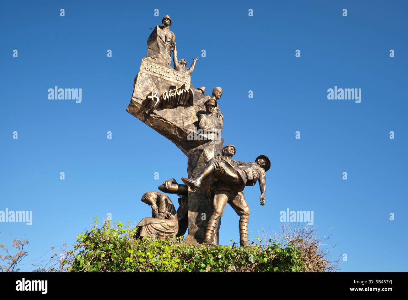 A sculpture with Ataturk and Mehmetcik, showing Turkish honor in aiding ...