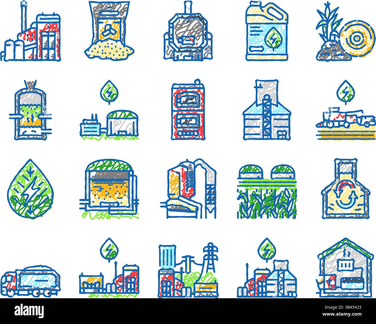 biomass energy plant power icons hand drawn Stock Vector Image & Art ...