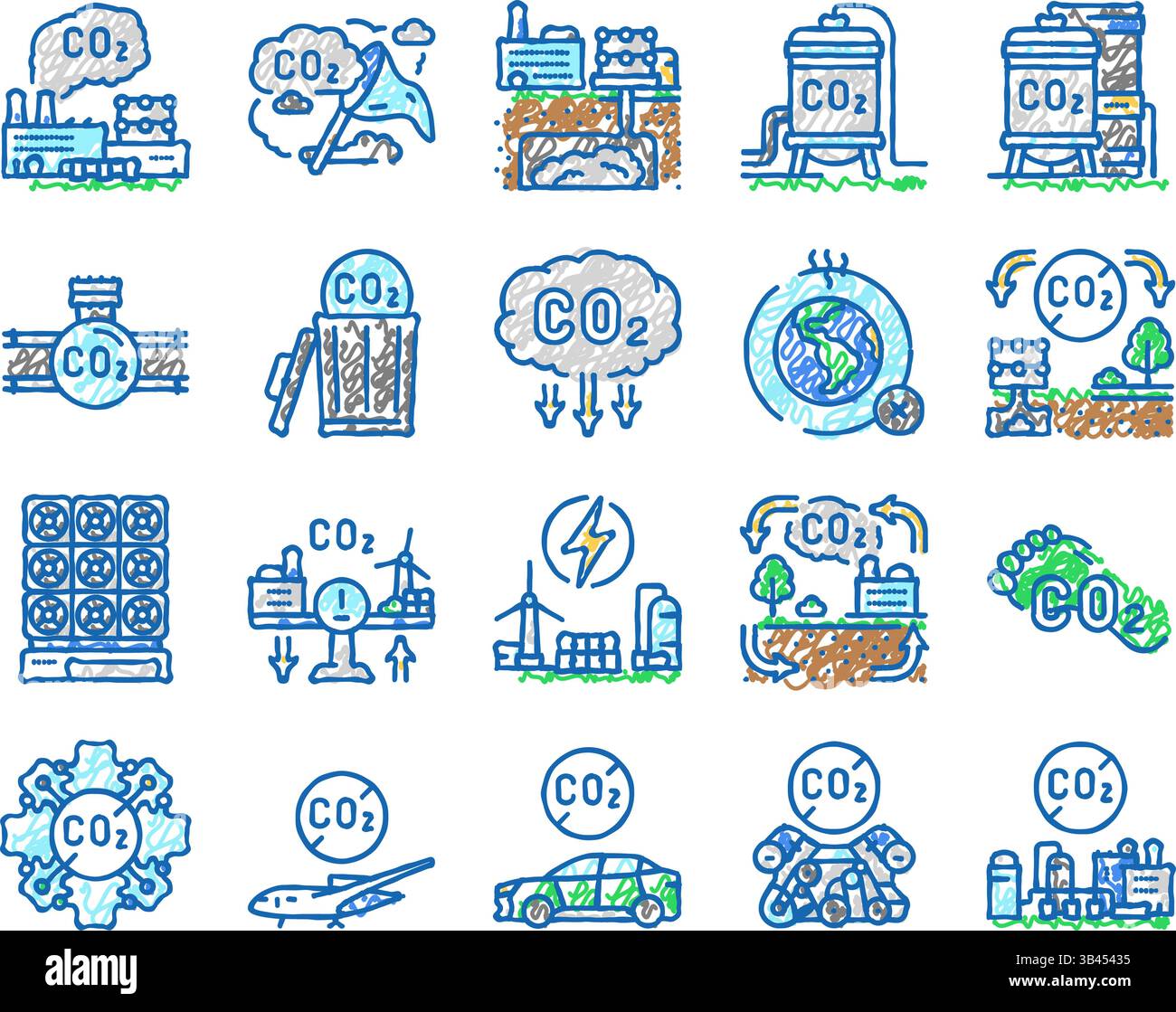 carbon capture co2 storage icons hand drawn Stock Vector Image & Art ...