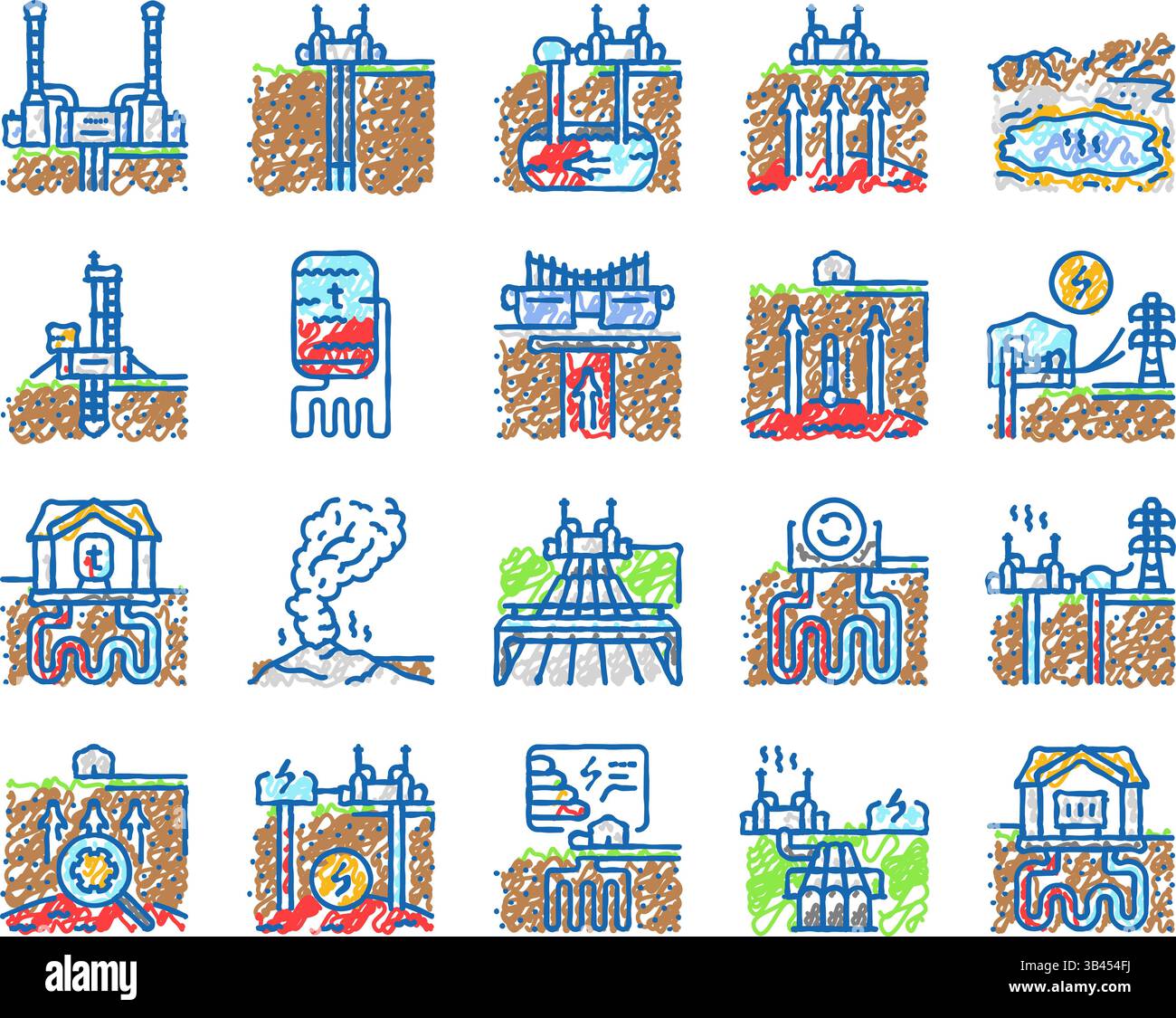 geothermal energy power plant icons hand drawn Stock Vector Image & Art ...