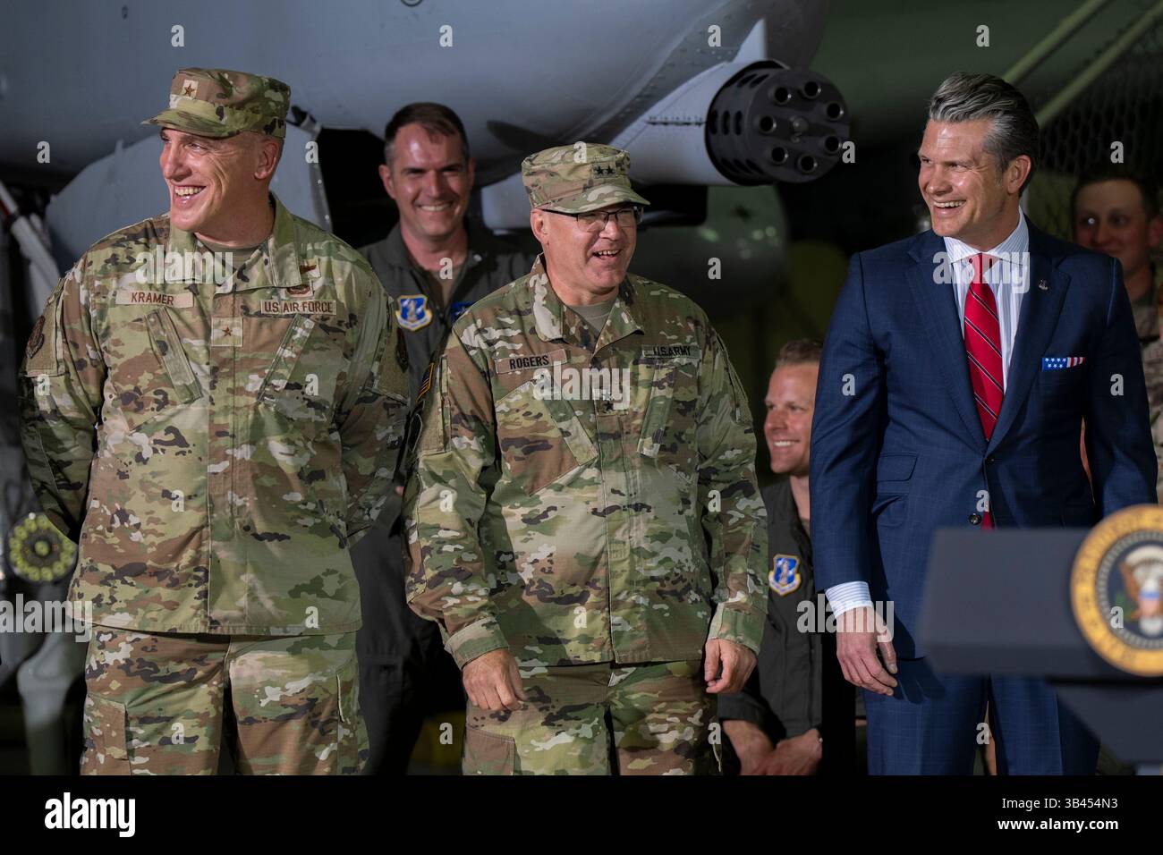 President Donald Trump delivers remarks to troops alongside Secretary ...