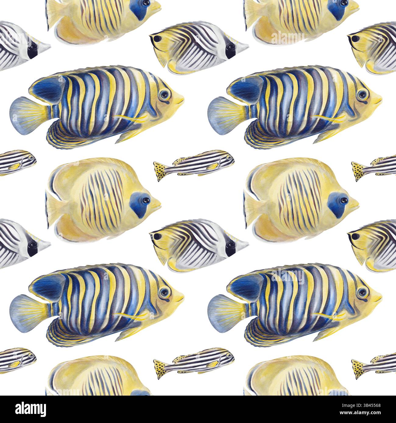 Seamless pattern with tropical fish. School of fish. Striped exotic ...