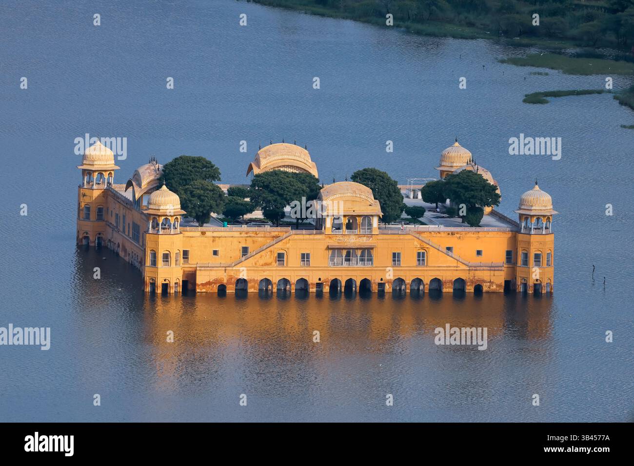 Aerial view of historic Jal Mahal in the middle of the Man Sagar Lake ...